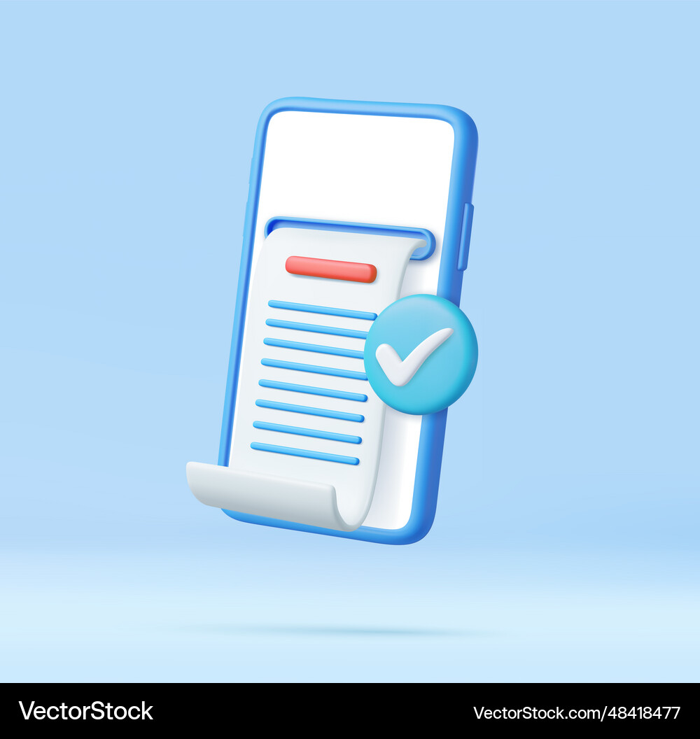 3d mobile phone with paper financial bill Vector Image