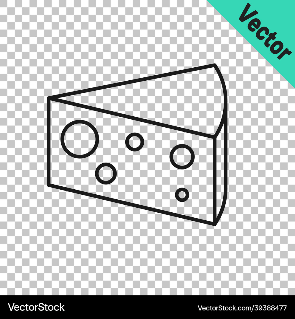 Black line cheese icon isolated on transparent Vector Image