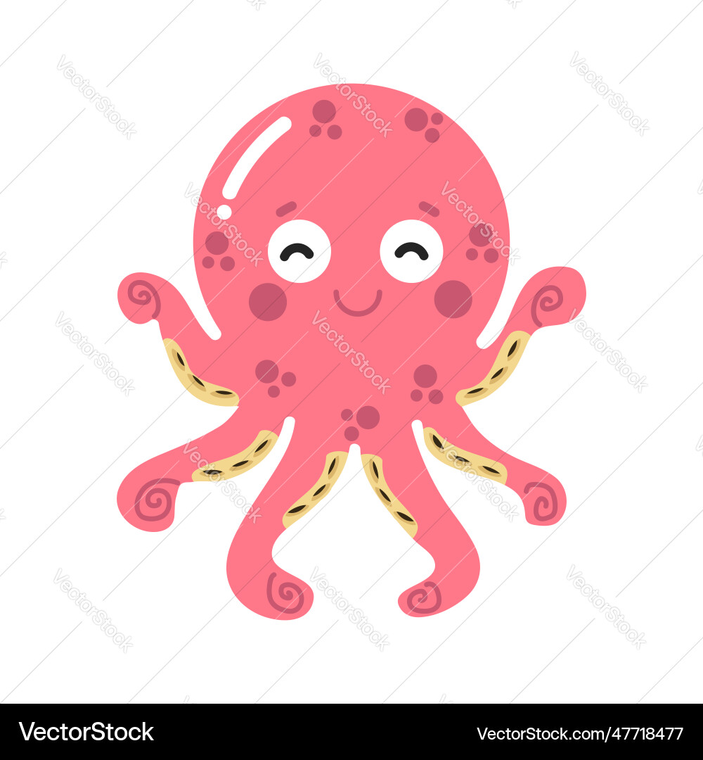 Cute pink little octopus cartoon Royalty Free Vector Image