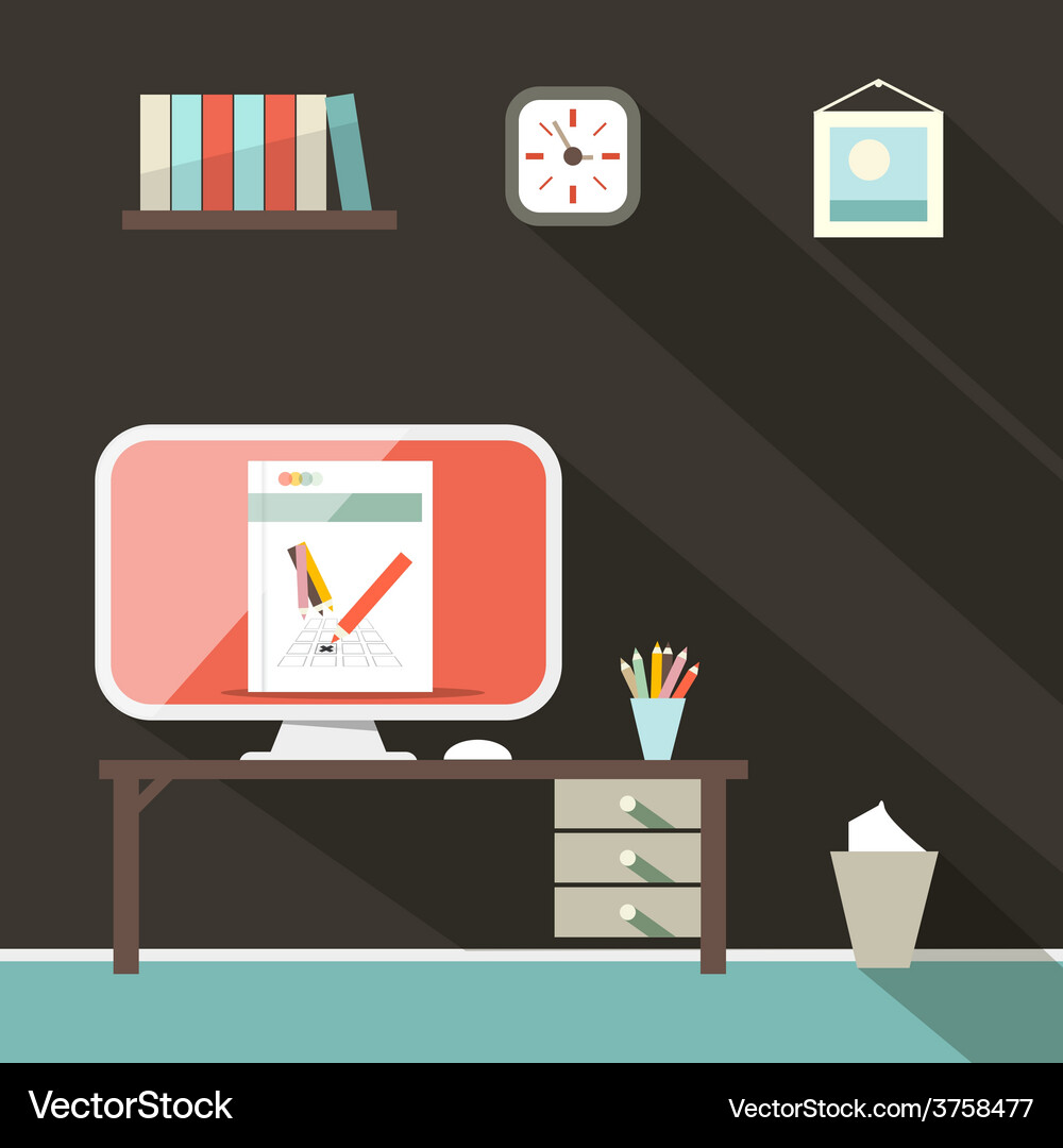 Flat design retro office room Royalty Free Vector Image