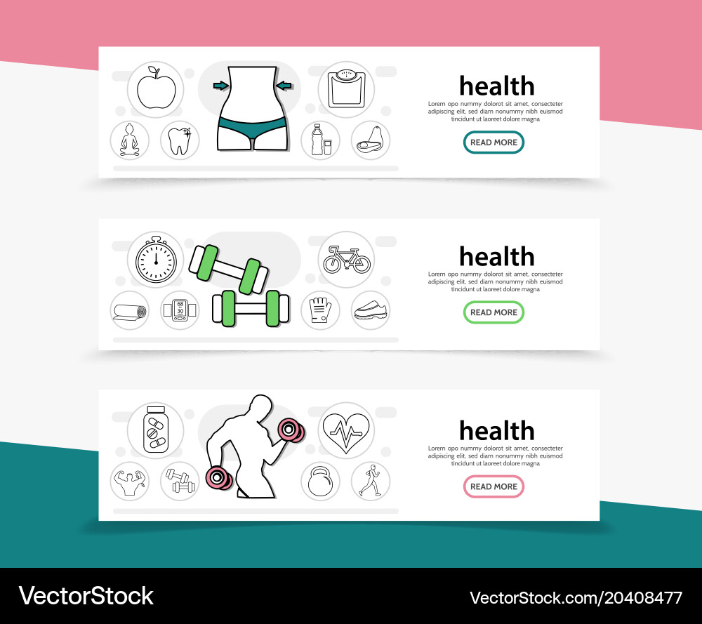 Healthy lifestyle horizontal banners Royalty Free Vector
