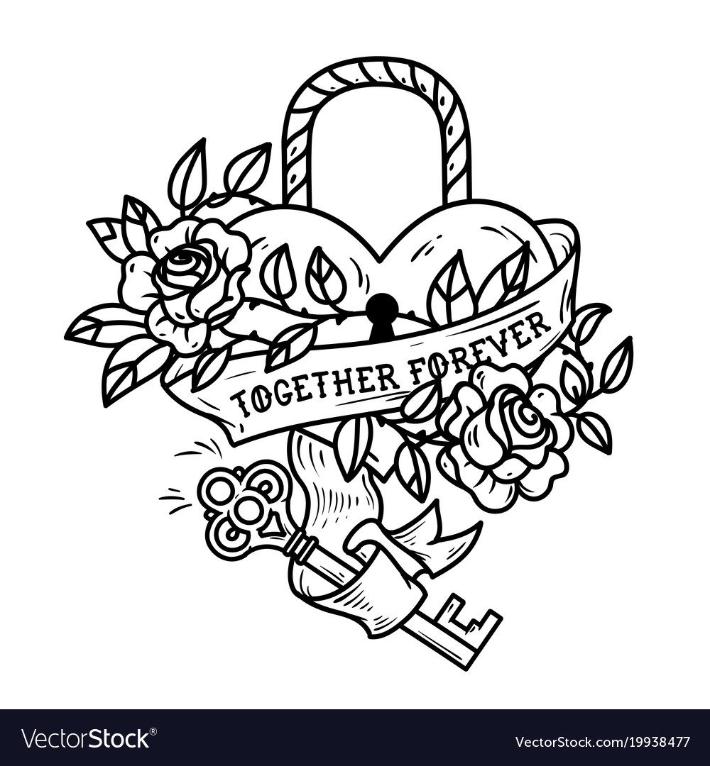Heart Shaped Lock Tattoo Under Lock And Key Vector Image