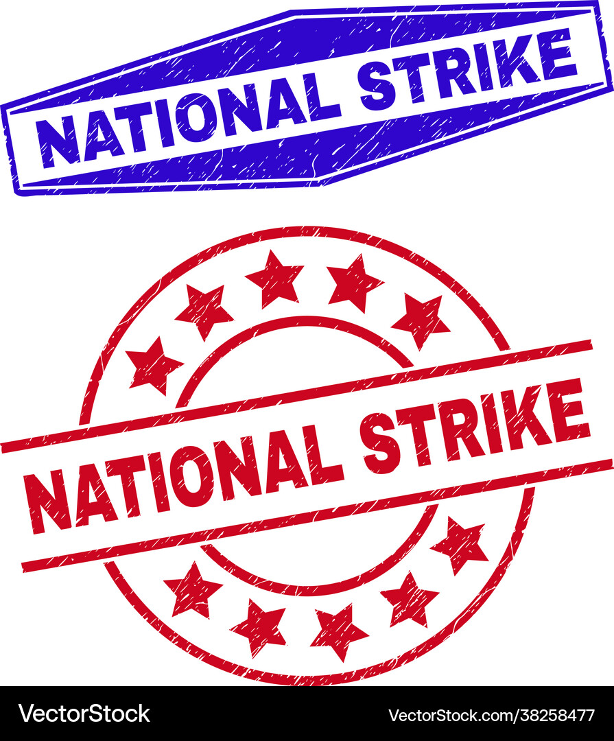 National strike scratched badges in circle and Vector Image