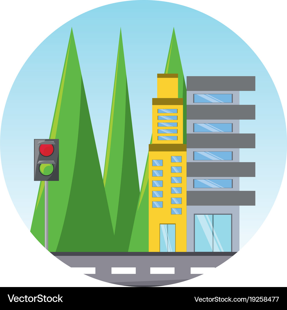 Road with city buildings Royalty Free Vector Image