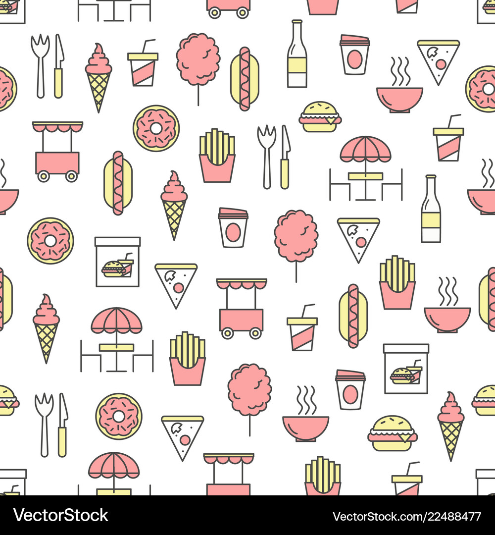 Thin line art street food seamless pattern Vector Image