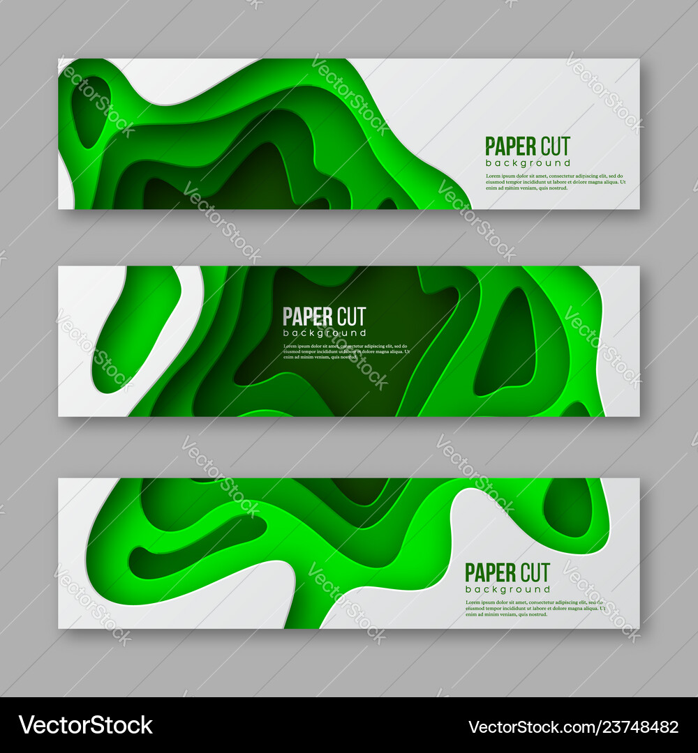 3d paper cut style horizontal stickers or banners Vector Image