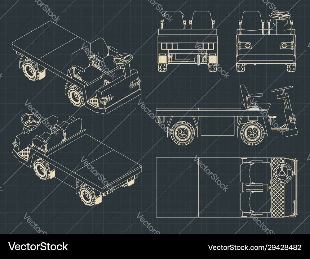 Airport baggage towing tractor blueprints Vector Image