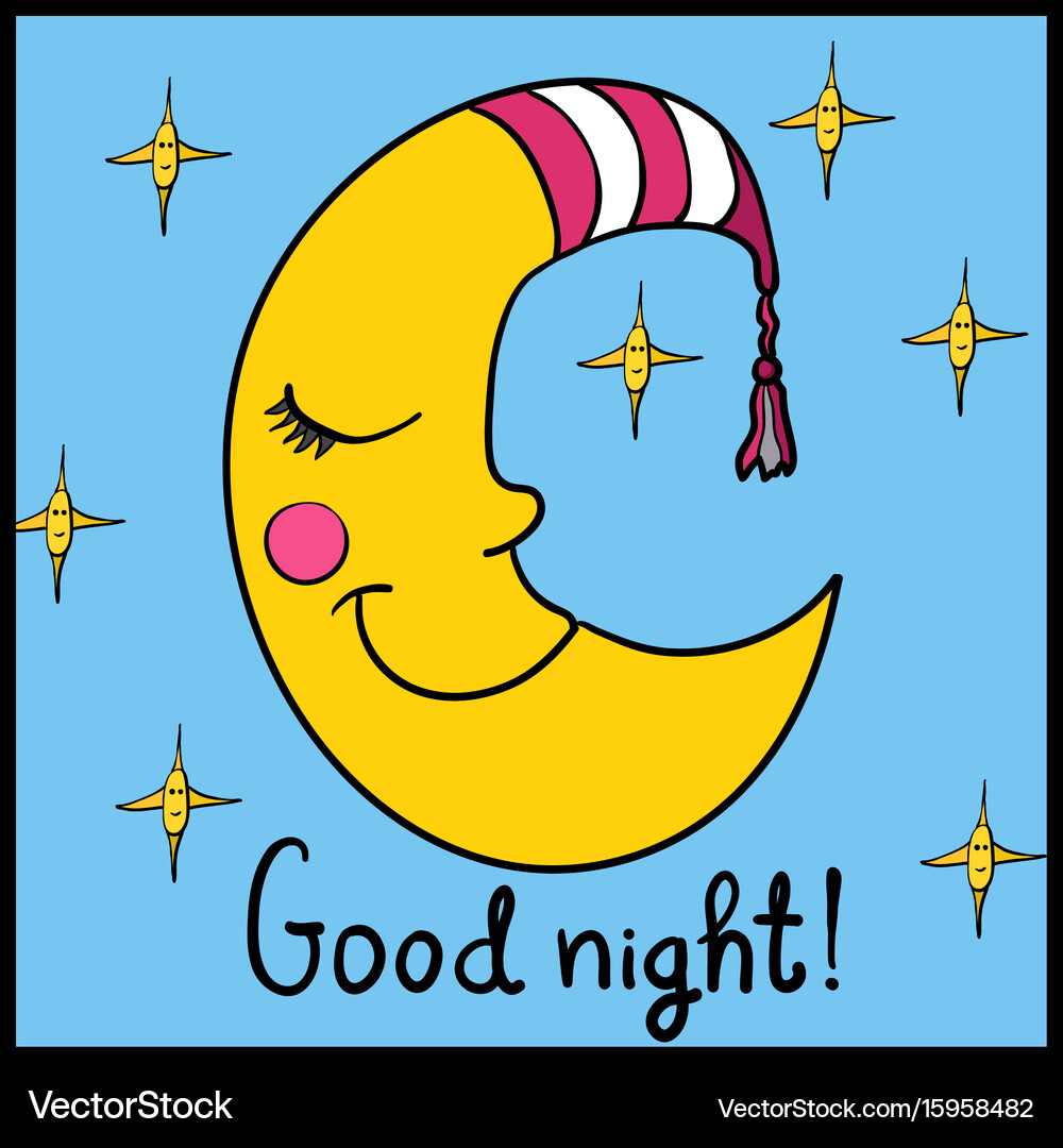 Cartoon sleeping moon in striped nightcap Vector Image