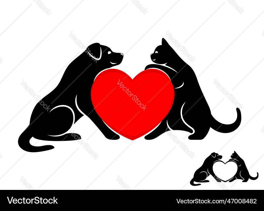 Dog and cat with heart Royalty Free Vector Image
