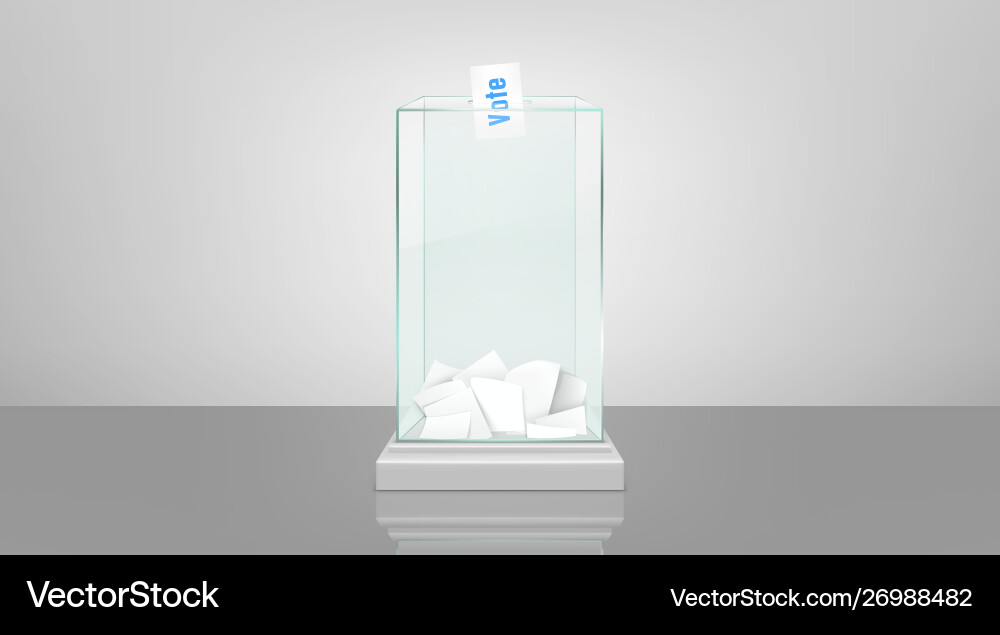 Glass ballot box with papers realistic Royalty Free Vector