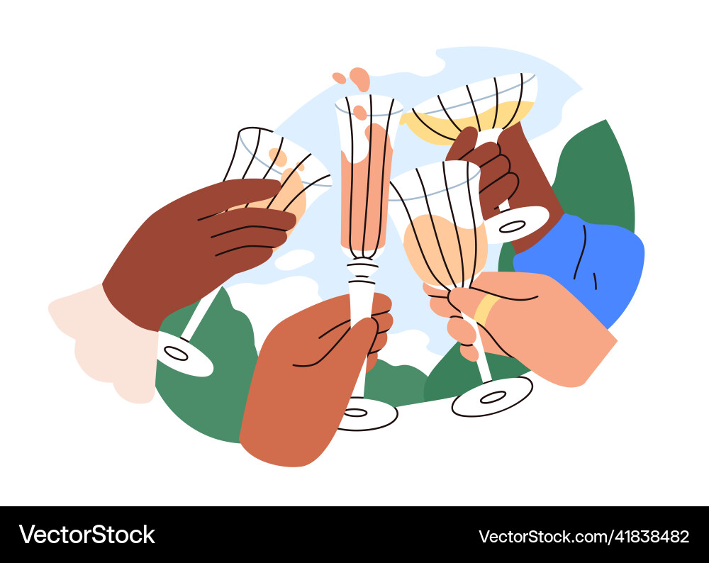 Hands with alcohol drinks cheer and celebrate Vector Image
