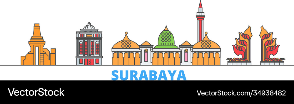 Indonesia surabaya line cityscape flat Royalty Free Vector