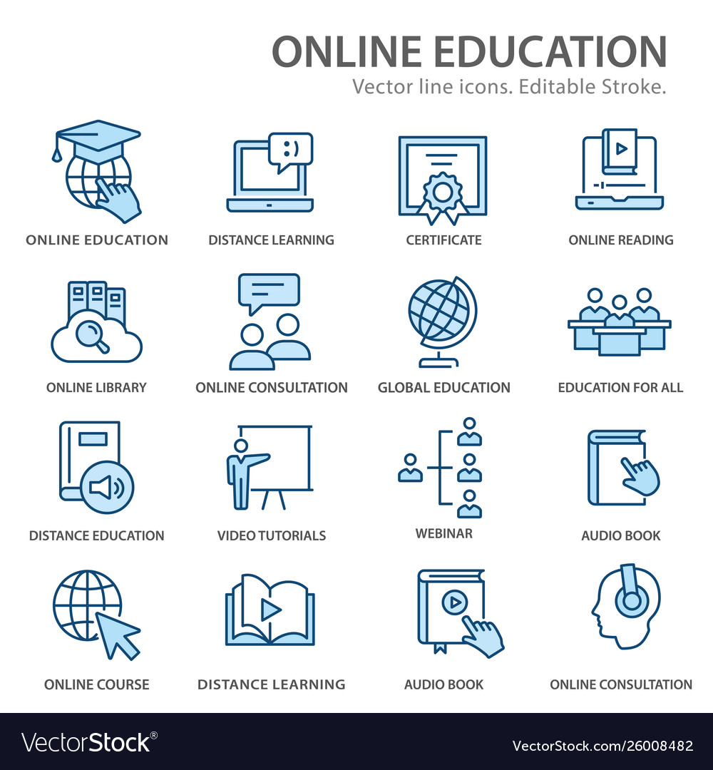 Online distance education flat line icons Vector Image