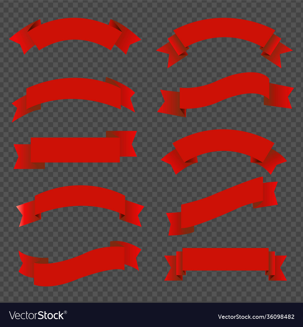 Red ribbon big set isolated transparent background