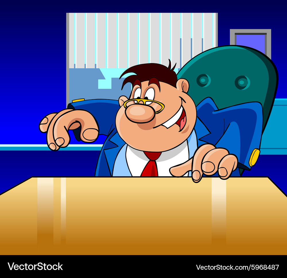 Cartoon director man happily shows Royalty Free Vector Image
