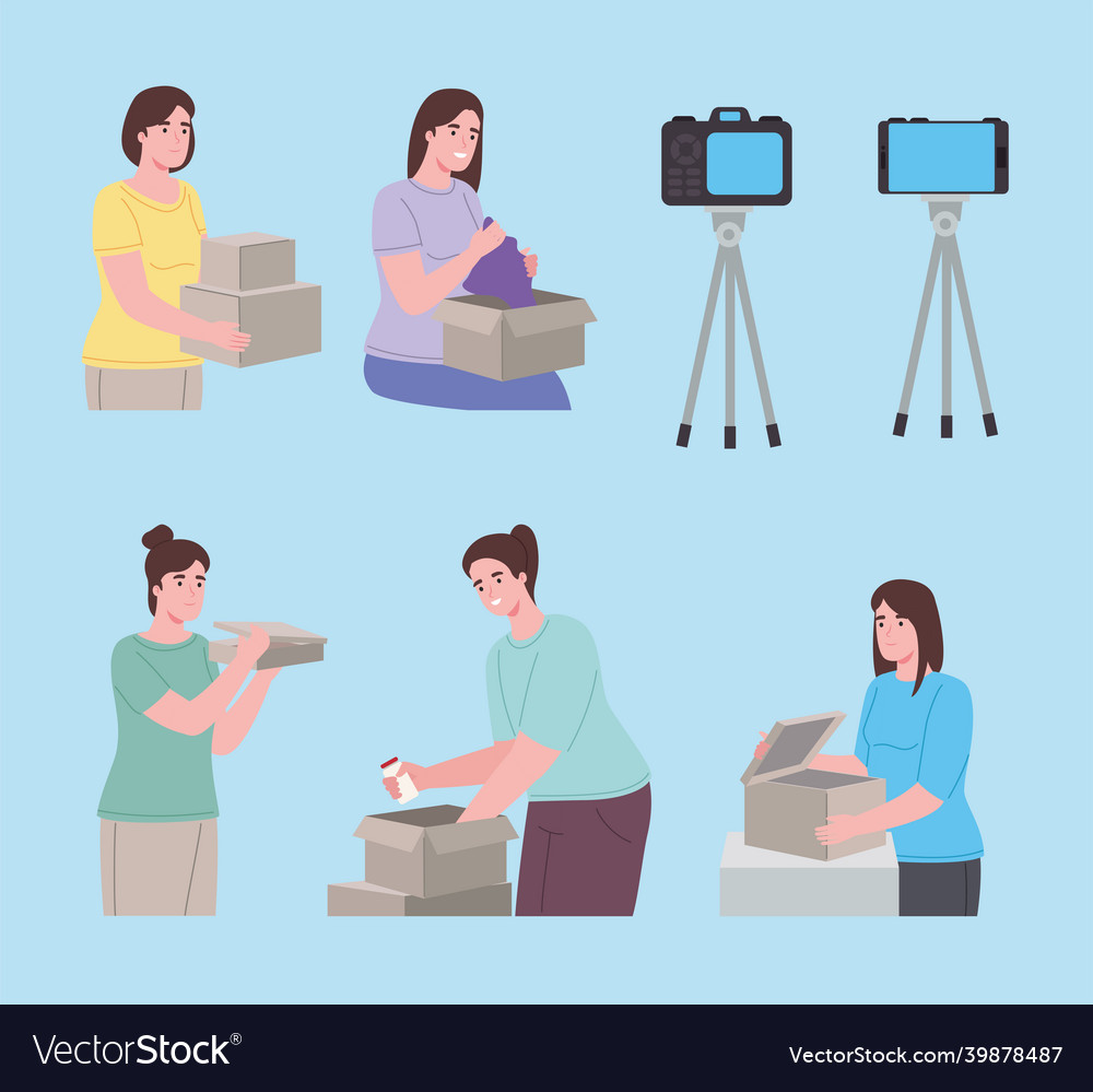 Creator content opening boxes Royalty Free Vector Image