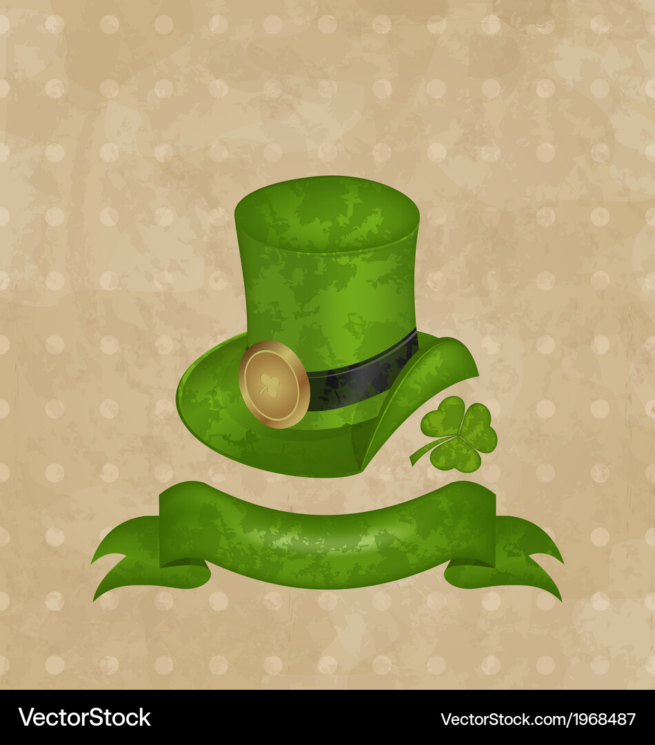 Green hat clover ribbon in saint patrick day Vector Image
