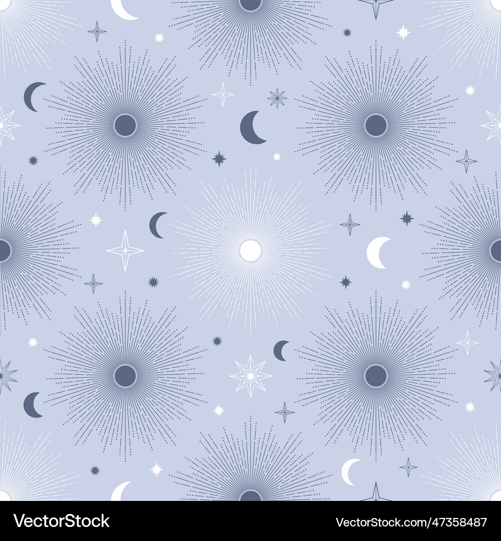Hand drawn seamless pattern of sun moon sunburst Vector Image