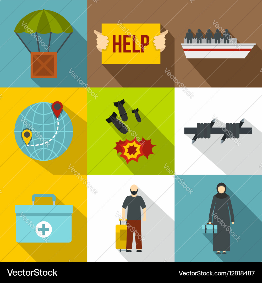 People fugitives icons set flat style Royalty Free Vector