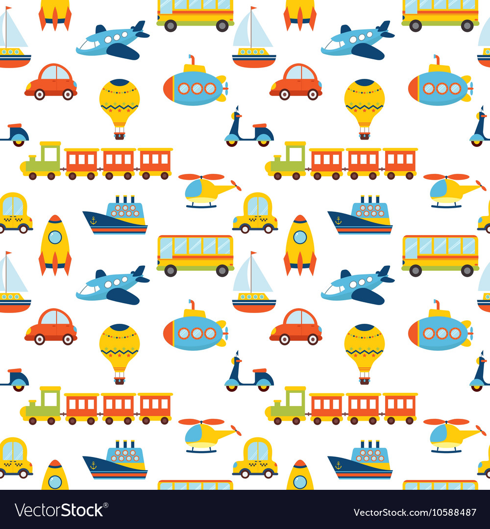 Seamless pattern with colorful transport cute Vector Image Seamless pattern with colorful transport cute Vector Image