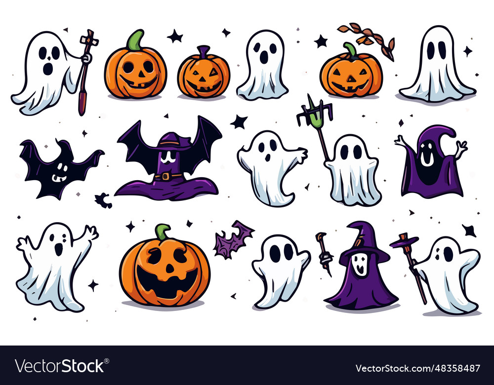 Set halloween ghosts Royalty Free Vector Image