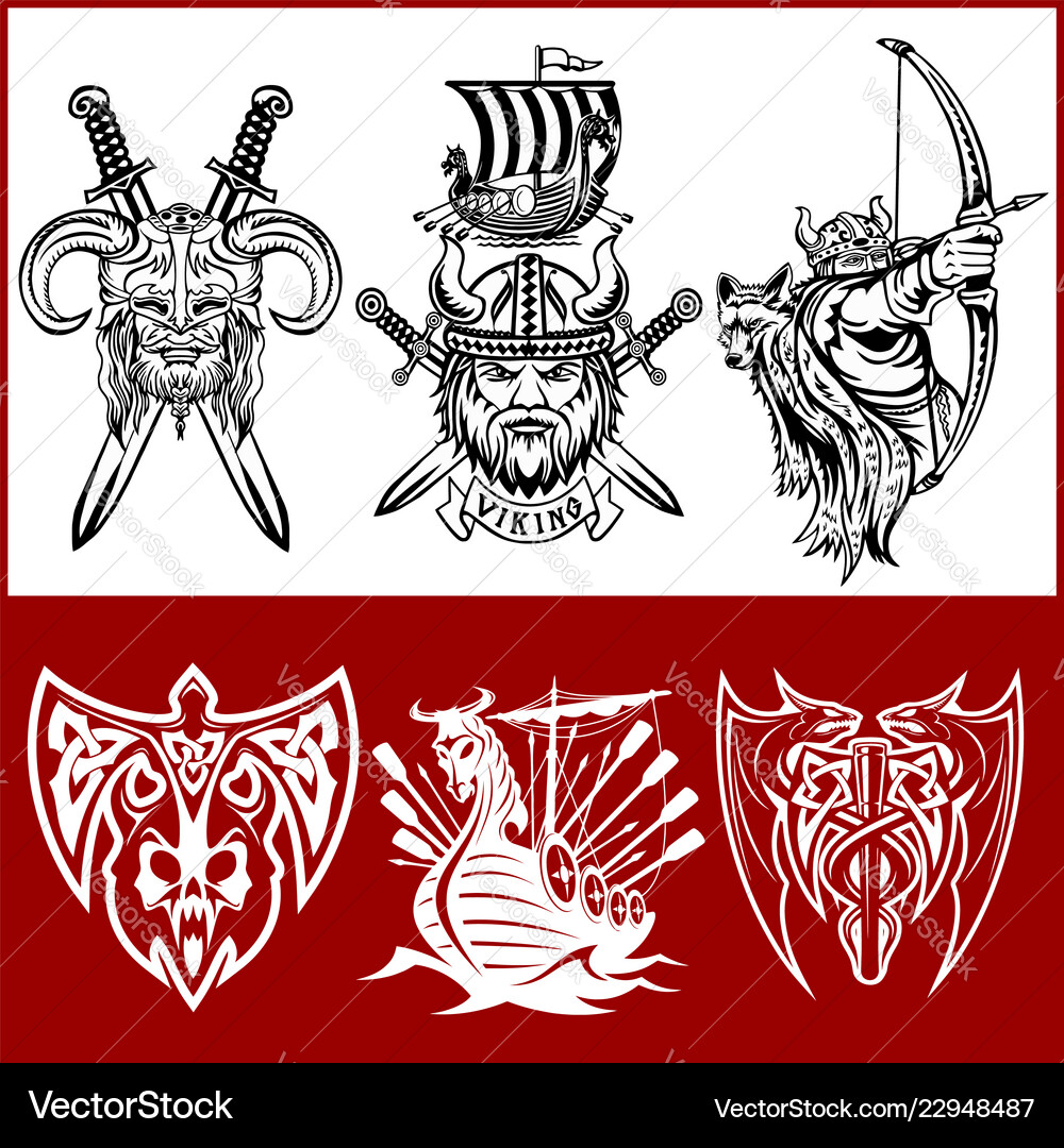 Set of viking emblems labels and logos Royalty Free Vector