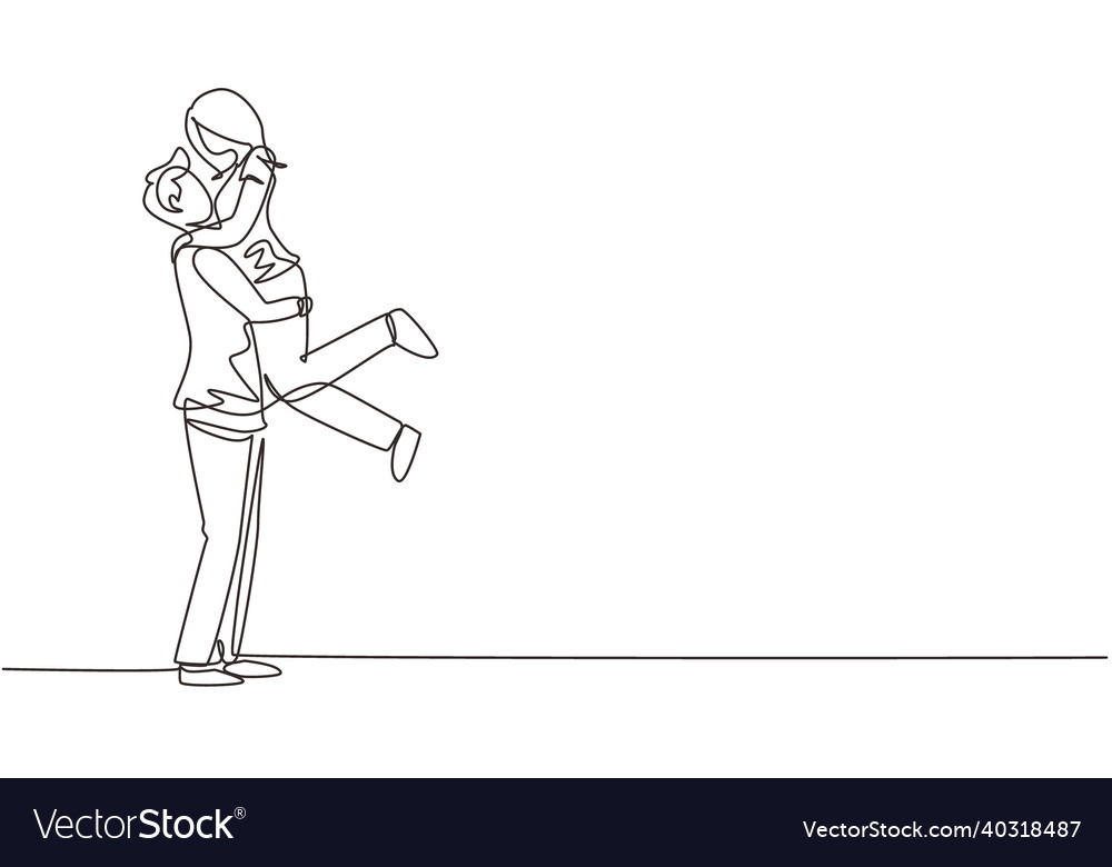 Single one line drawing happy man carrying Vector Image Single one line drawing happy man carrying Vector Image