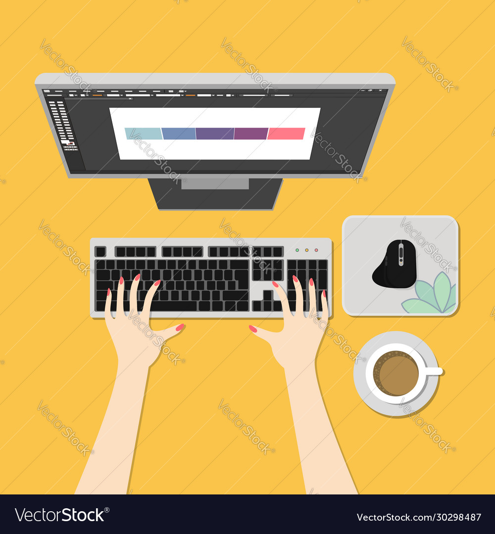 Workspace using computer and tools Royalty Free Vector Image