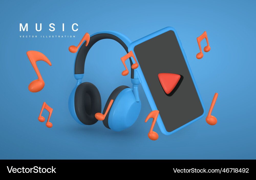 3d music banner realistic smartphone music notes Vector Image