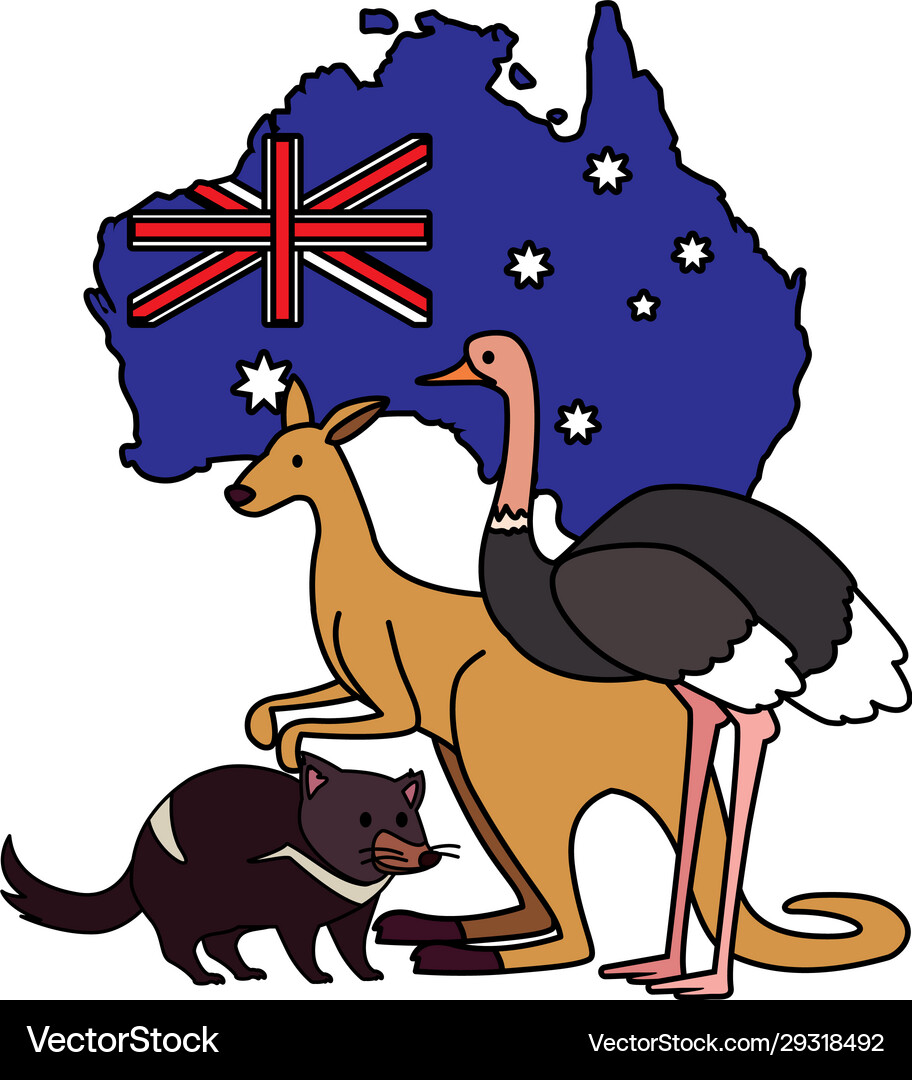 Animals australia with map Royalty Free Vector Image