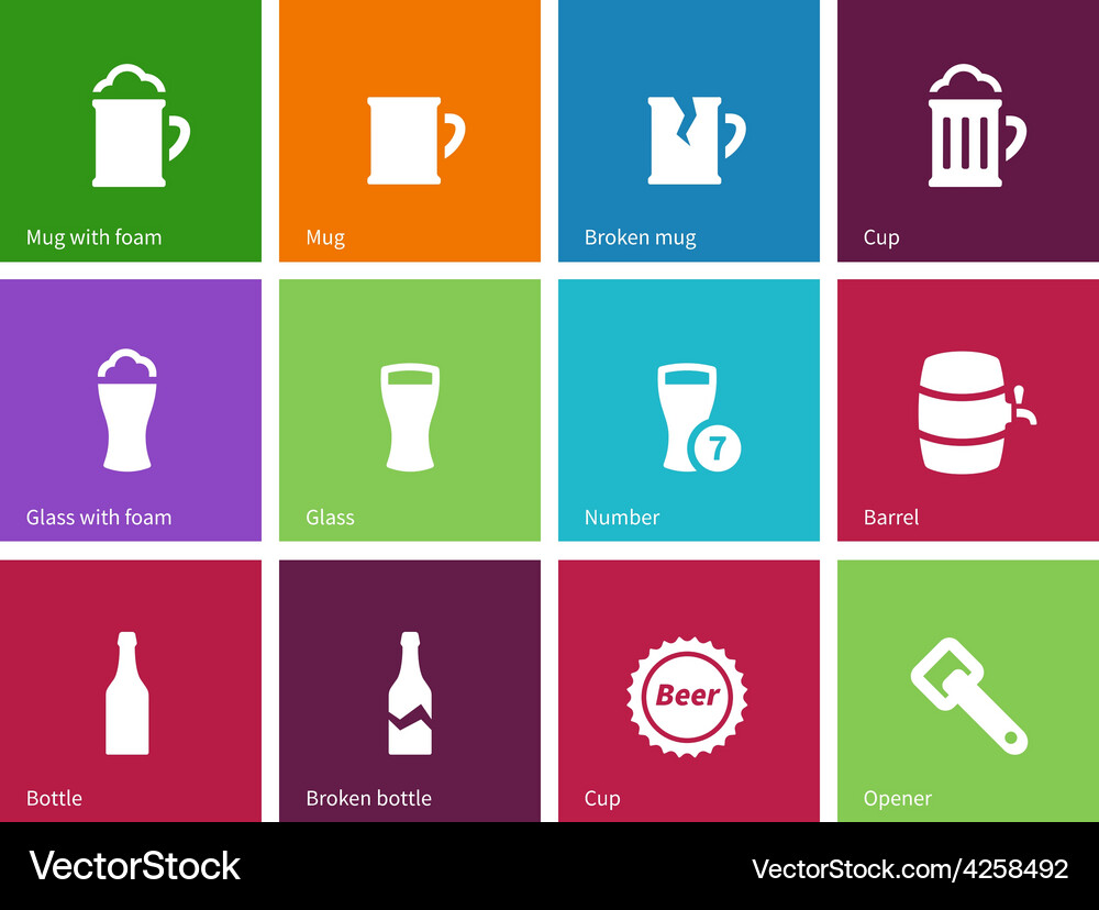 Beer icons on color background Royalty Free Vector Image