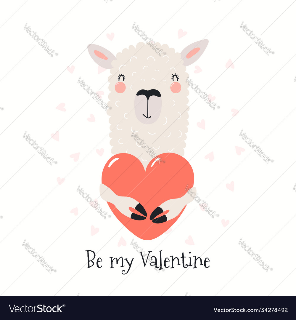 Cute llama valentines day card Royalty Free Vector Image