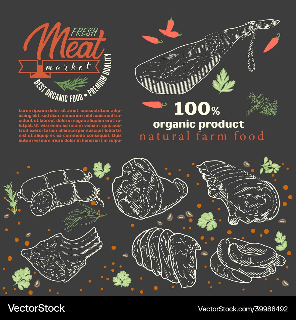 Meat products and sausages Royalty Free Vector Image