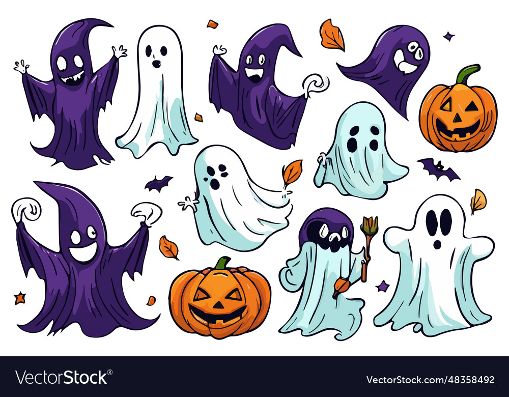 Set halloween ghosts Royalty Free Vector Image