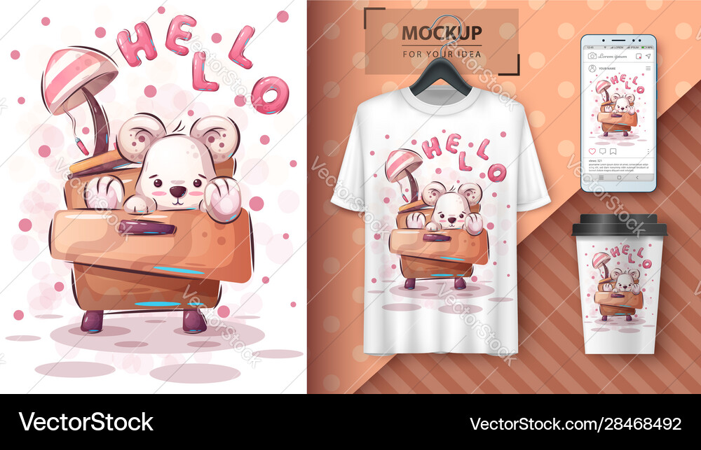 Teddy bear poster and merchandising Royalty Free Vector
