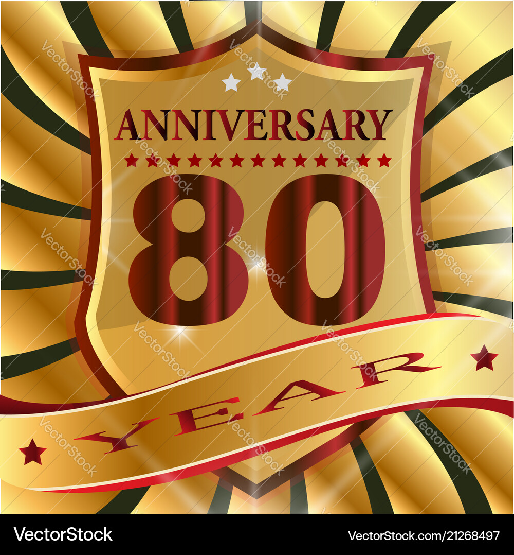 Anniversary 80 th label with ribbon Royalty Free Vector