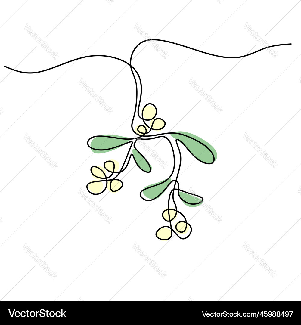 Continuous one single line of mistletoe winter Vector Image