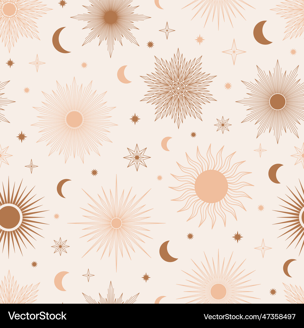Hand drawn seamless pattern of sun moon sunburst Vector Image