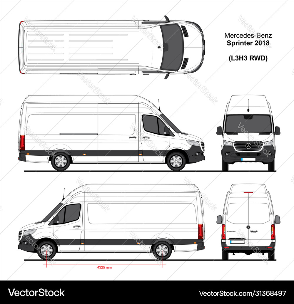Mercedes sprinter cargo van l3h3 rwd 2018 Vector Image