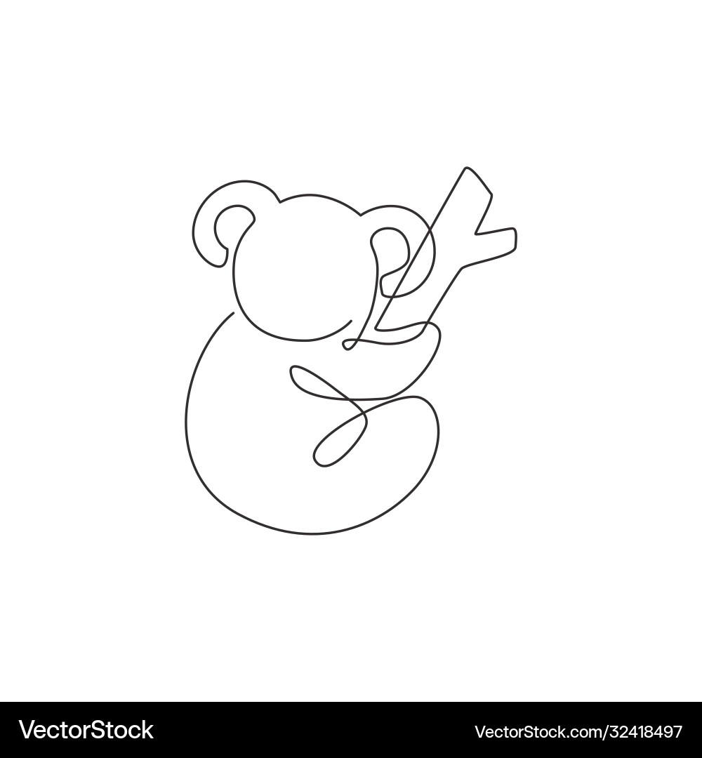 One continuous line drawing adorable koala on Vector Image