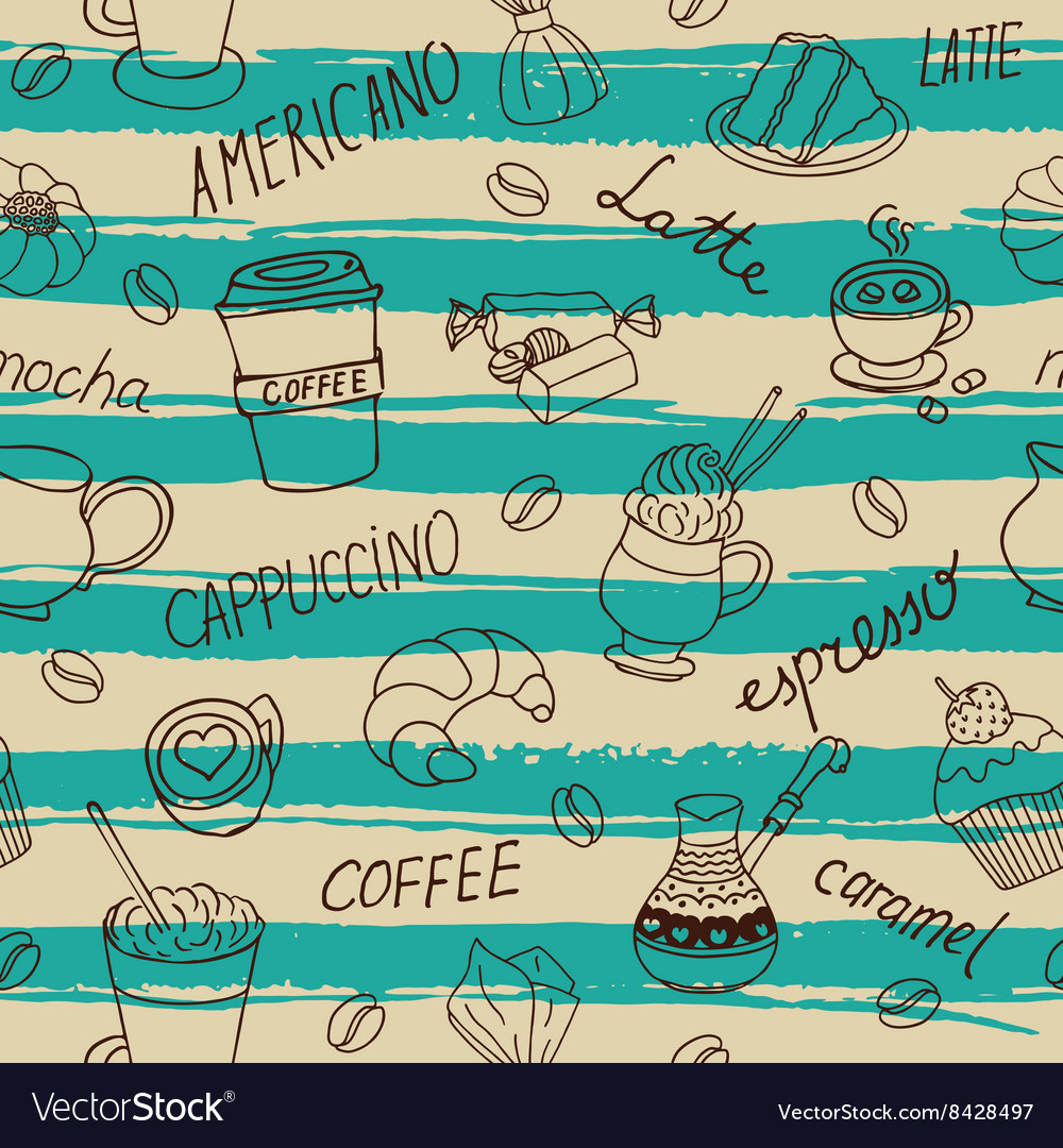 Seamless coffee pattern with hand drawn elements Vector Image