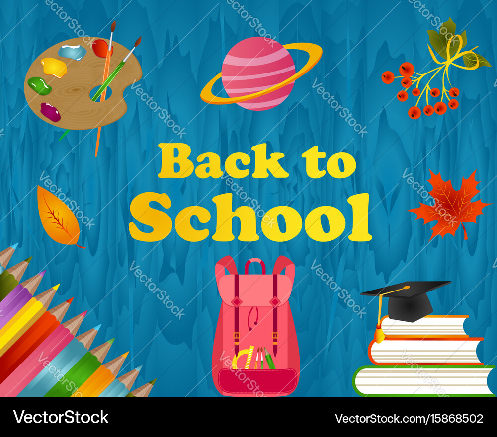 Back to school wooden background with items Vector Image