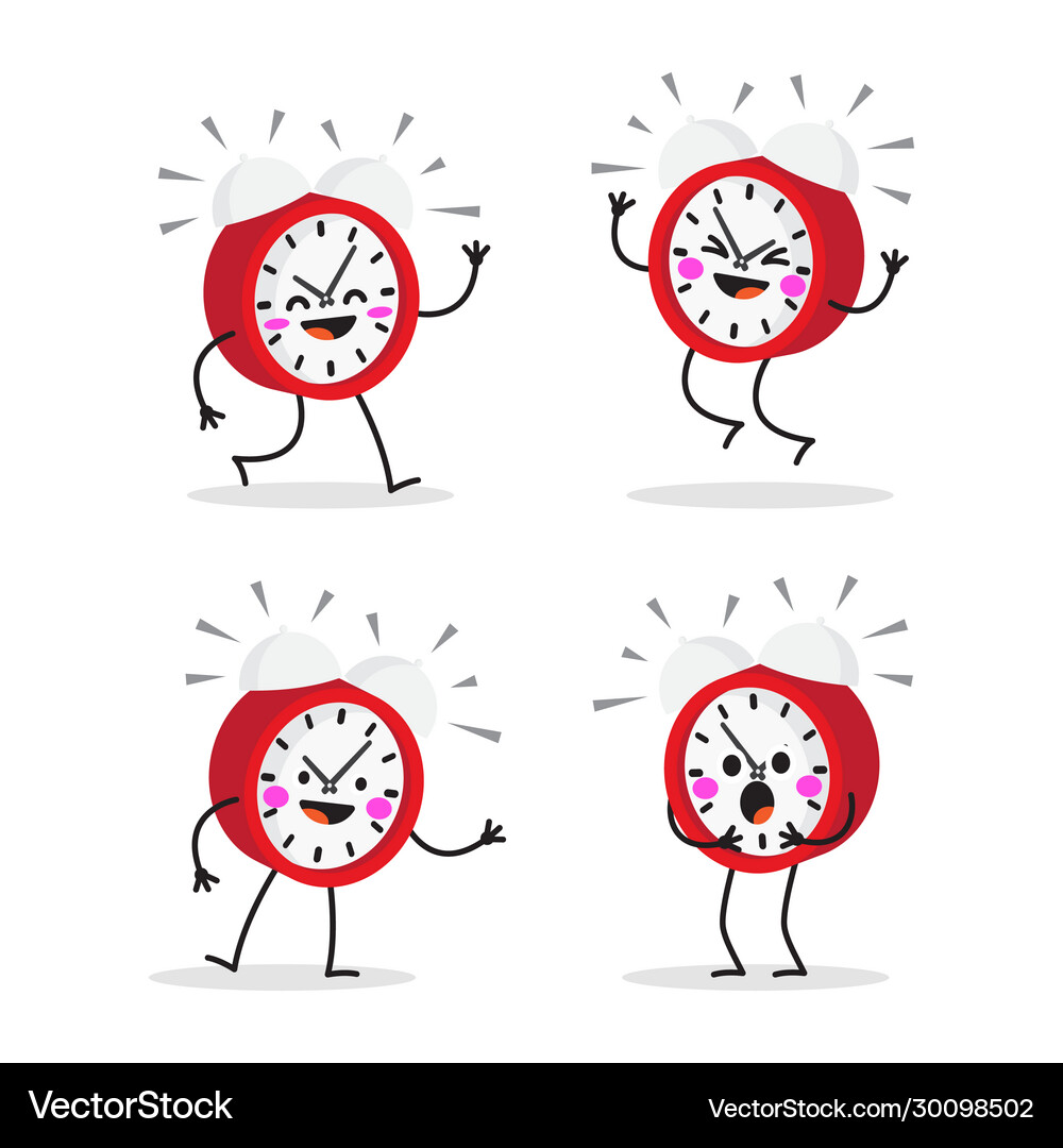 Characters alarm clock set emotions and alarm Vector Image