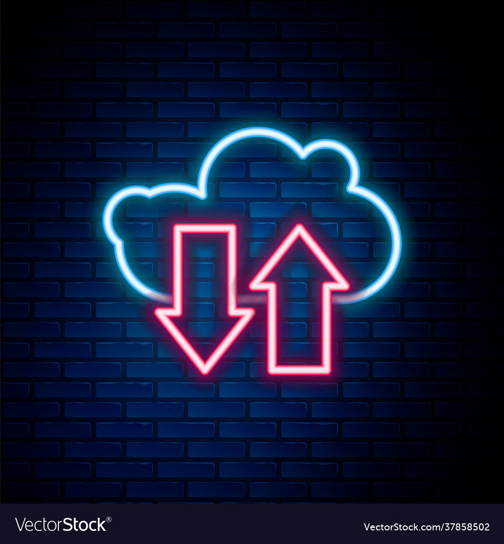 Glowing neon line cloud download and upload icon Vector Image