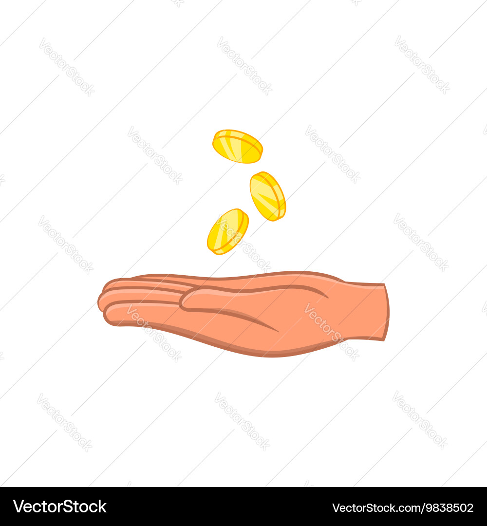 Hand and falling coins icon cartoon style Vector Image