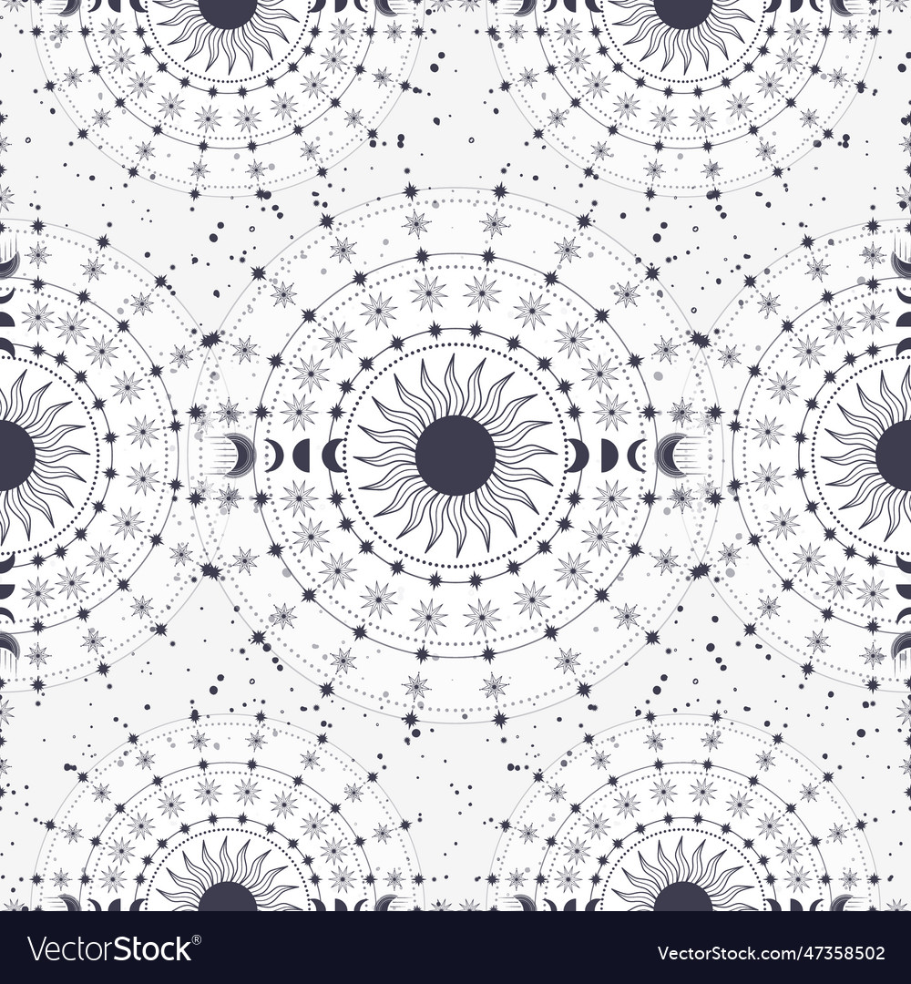 Hand drawn seamless pattern of sun moon stars Vector Image