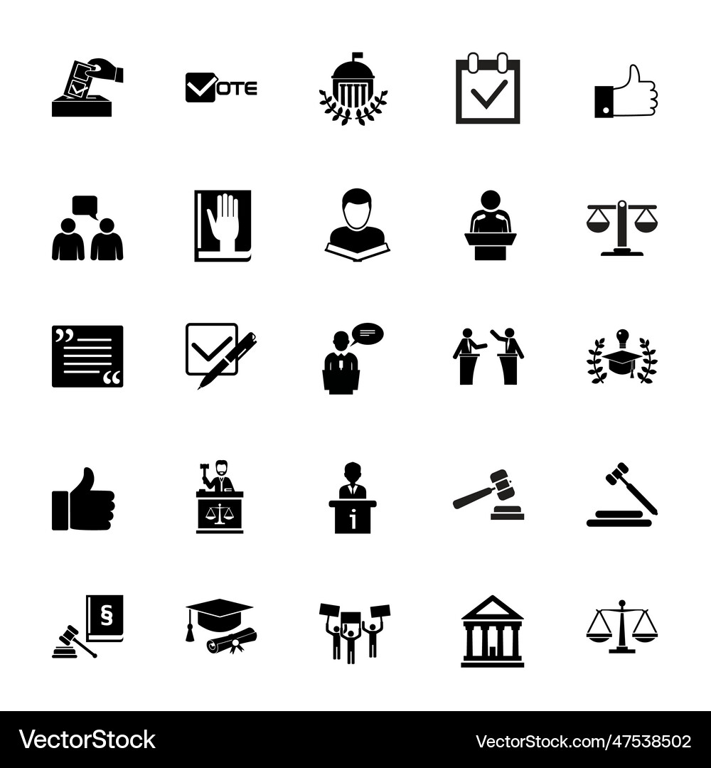 Jurisprudence icon set juridical system and court Vector Image
