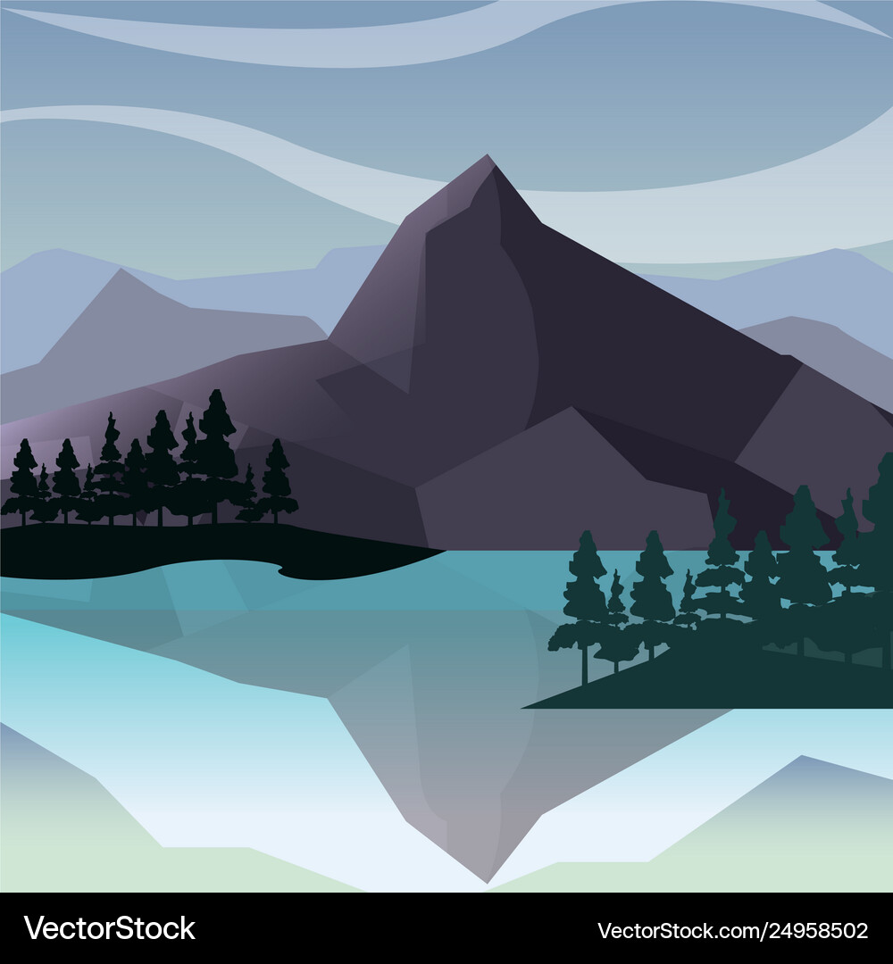 Mountains lake trees natural landscape Royalty Free Vector