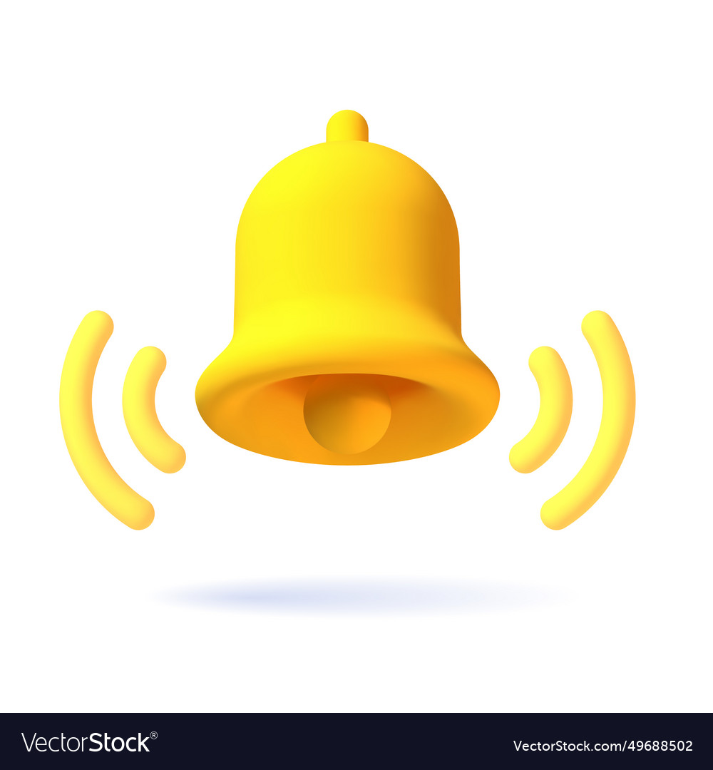 Realistic 3d notification yellow bell icon Vector Image