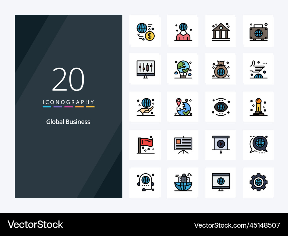 20 global business line filled icon Royalty Free Vector
